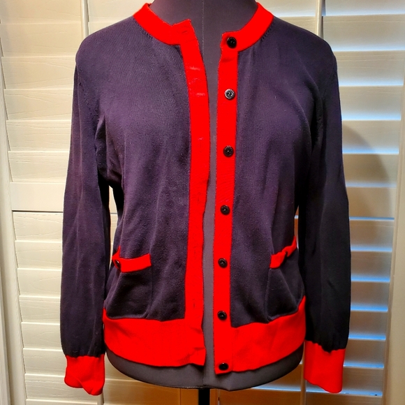 CHANEL | Sweaters | Chanel Boutique Employee Only Cardigan Navy And Red ...
